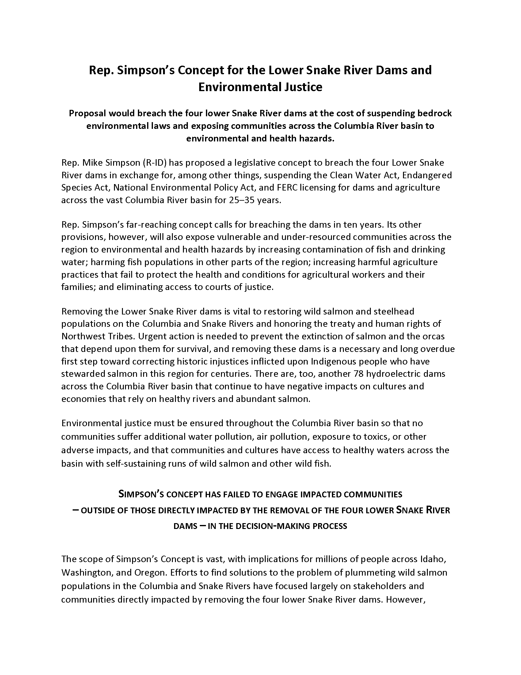 Rep. Simpson’s Concept for the Lower Snake River Dams and Environmental ...