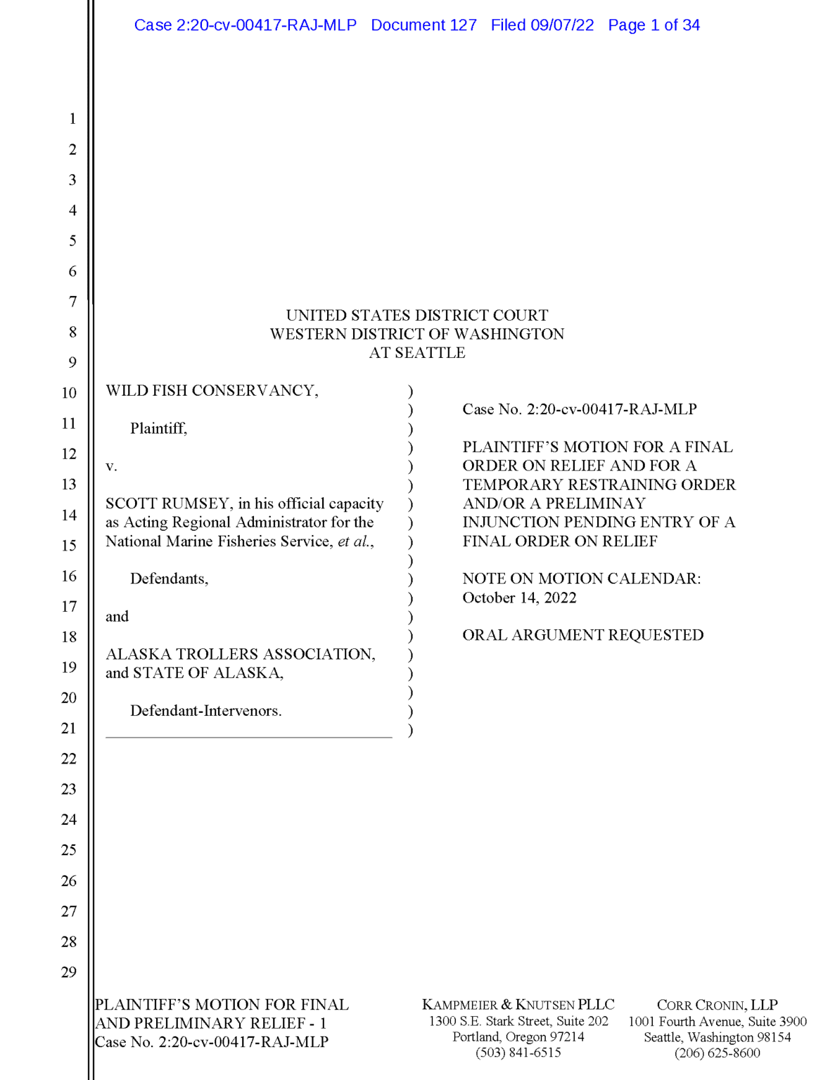 WFC’s Motion for Final Order on Relief & Temporary Restraining Order ...