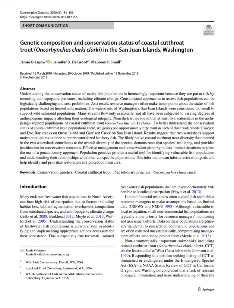Genetic composition and conservation status of coastal cutthroat trout ...
